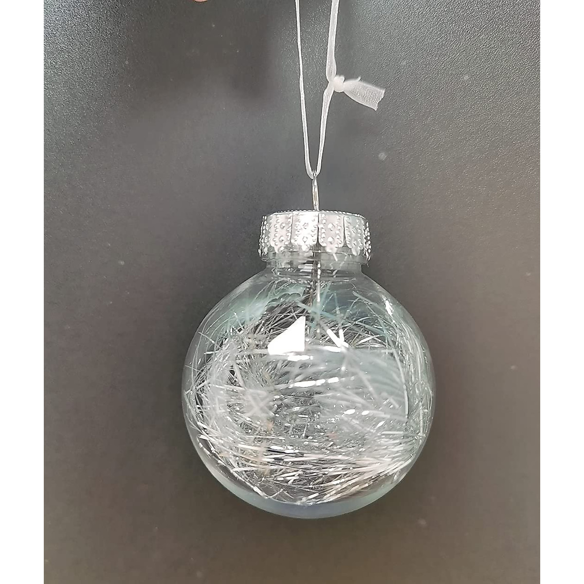 24ct 60mm/2.36" Glitter Christmas Balls Ornaments Shatterproof Clear Plastic Fillable Sphere Balls Ornaments for Xmas Tree Home Decoration (Silver)