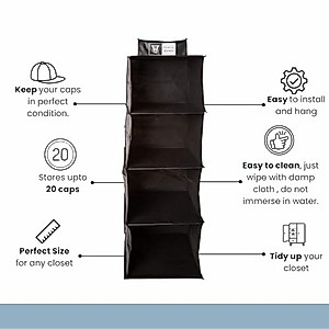 Homie Gear Wall Hanging Organizer, 4 Storage Case Racks - Closets Organization Storage System for Caps, Wallet, Shoes, Towel, Goggles, Scarves, Belt & More for Closets Items - (Black)