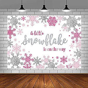 ABLIN 7x5ft Winter Snowflake Baby Shower Backdrop A Little Snowflake is On The Way Silver Pink Snowflakes Girl Baby Shower Party Decorations Photography Background Photoshoot Props