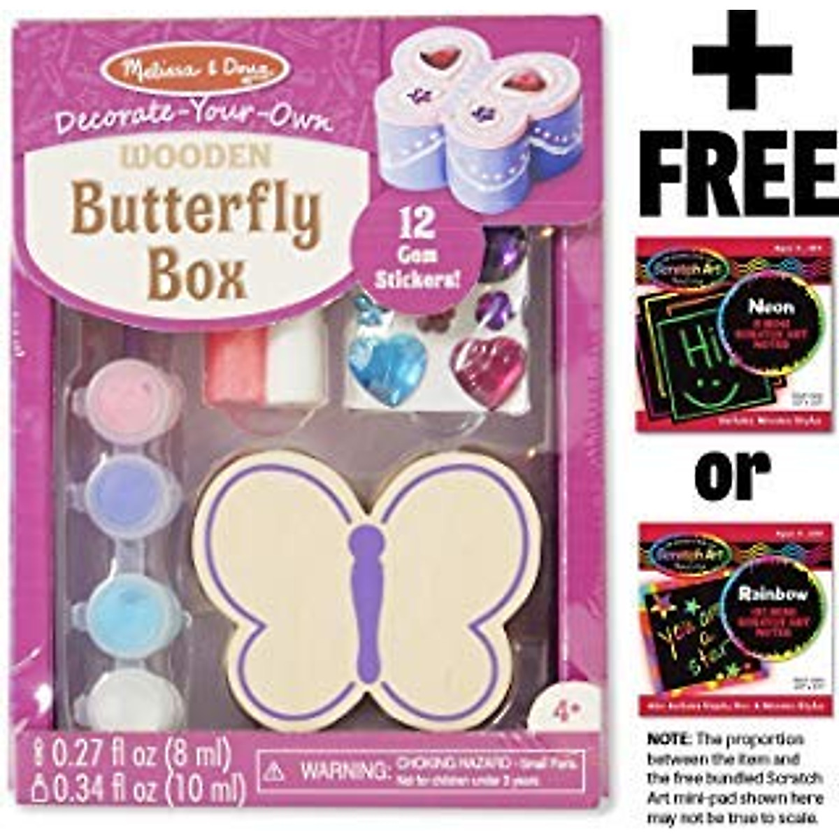 Melissa & Doug Wooden Butterfly Box Decorate-Your-Own Kit & 1 Scratch Art Mini-Pad Bundle (08853)