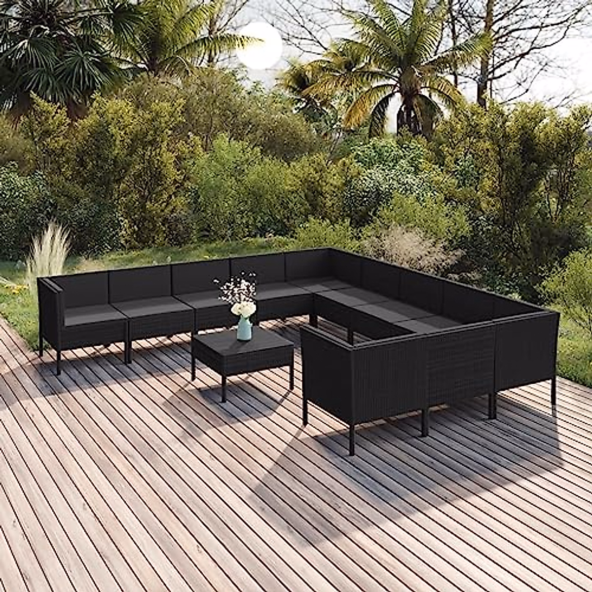 GuyAna 12 Piece Patio Set with Cushions Living Room Furniture Sets Patio Table and Chairs Patio Dining Sets Outdoor Patio Furniture Poly Rattan Black