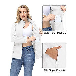 MAGCOMSEN White Fleece Jacket for Women Lightweight Full Zip Coats Soft Warm Polar Fleece for Winter, M