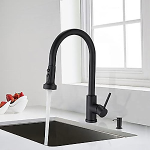 Cesicia Kitchen Faucet Set,Kitchen Sink Faucets with Pull Down Sprayer and Soap Dispenser,High Arc Tall Modern Single Handle Stainless Steel with 2 Modes,Matte Black