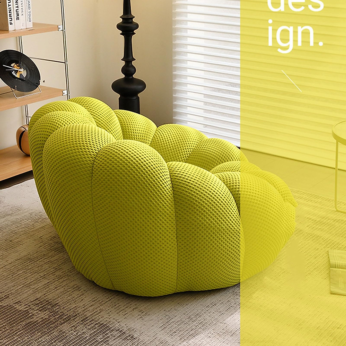 Lazy Sofa Ultra Comfy Fireside Sofa Chair Upholstered Bubble Single Floor Sofa 3D Honeycomb Shape Bubble Sofa Curved Couch for Living Room Office (Color : Yellow)