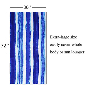 Oversized Terry Beach Towel 36 x 72 in Soft Extra Large Big Pool Swim Towels for Adult XL Clearance Big Travel Blanket Cruise Vacation Accessories Essentials Lounge Chair Cover Blue Stripe Boho