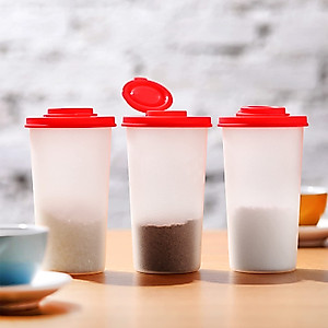 4 Pcs Salt and Pepper Shakers Set Large Salt Dispenser Camping Picnic Salt Shaker with Lid Plastic Salt and Pepper Shakers with Lids Picnic Salt and Pepper Jar Container for Salt Sugar Spice (Red)