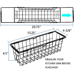 Yesland 2 Pack Over The Kitchen Sink Caddy Sponge Holder - Expandable from 13.25 to 20.75 Inch, Stainless Steel Telescopic Sink Storage Rack Basket for Kitchen Sink Bathroom Laundry Room Black