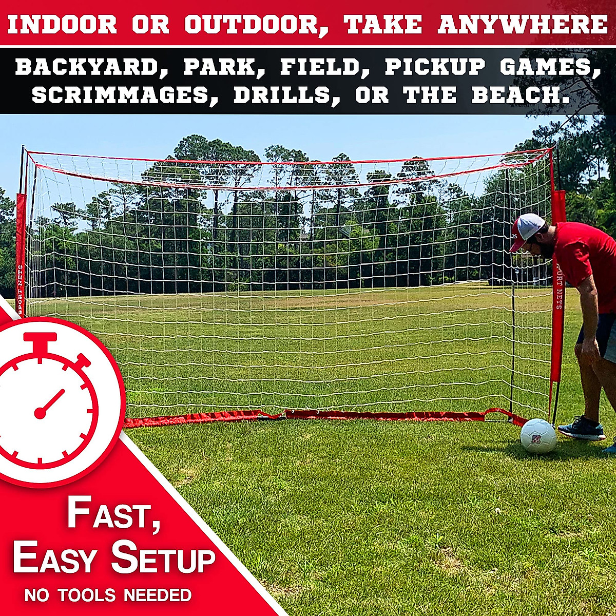 Full Size Soccer Goals for Backyard (14x7) with Carry Bag, Quick Set Up and Take Down - Strong 7 Ply Net, Built to Handle Powerful Shots - Develop Advanced Soccer Techniques and Finishing Moves