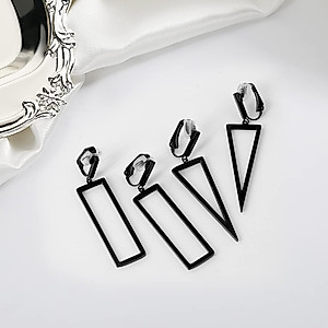 MUYAN Black Triangle Clip On Drop Earrings for Women Modern Black Metal Earrings Non Piercing Earrings Fashion Jewelry