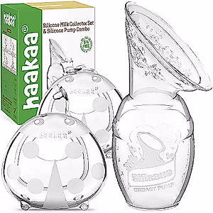 haakaa Manual Breast Pump Collector 4oz/100ml and Ladybug Milk Collector 2.5oz/75ml Combo for Breastfeeding, Made of Food Grade Silicone