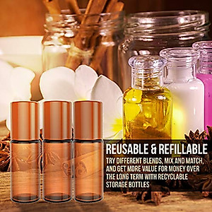 4 Pack Essential Oil Roller Bottles [Plastic Roller Ball] FREE Plastic Pippette and Funnel - Refillable Glass Color Roll On for Fragrance Essential Oil - 30ml 1 oz (ORANGE)