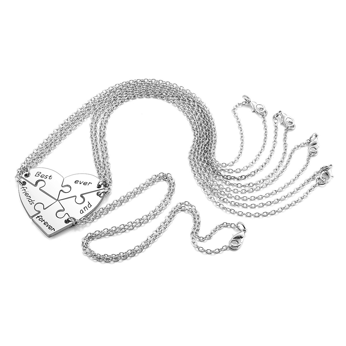 Jovivi Silver Tone Alloy BFF Necklace Best Friends Forever and Ever Heart Puzzle Piece Matching Necklaces Set of 5