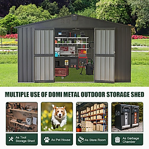 Domi 11x12.5FT Outdoor Storage Shed, Large Size Metal Outdoor Storage Cabinet with Lockable Doors, Windows, Galvanized Steel Storage House for Backyard, Patio, Garden, Lawn, Grey