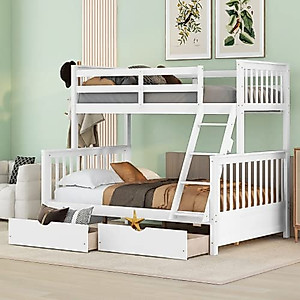 Twin-Over-Full Bunk Bed with Ladders and Two Storage Drawers