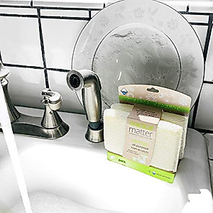 Practical Matter Kitchen Sponge, Organic Cotton Fiber All-Purpose Dish Sponges for Washing Dishes and Cleaning All Surfaces, Durable Non Scratch Scrub, 6 Count Value Pack