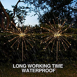 Mafiti Solar Garden Lights Outdoor,2 Pack Each 120 LED Solar Fire Work Lights, DIY Waterproof Solar String Lights for Patio,Yard Decoration(Warm White) (2, White)