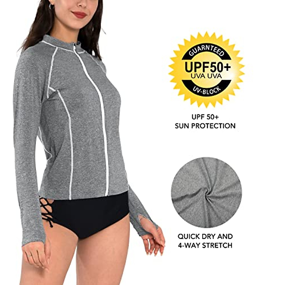 Actleis Women's Long Sleeve Rash Guard UPF 50+ UV Sun Protection Swim Shirt Medium Heather Gray