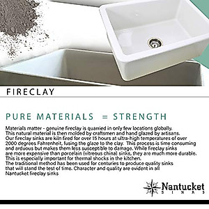 Nantucket Sinks T-FCFS-20 20-Inch Single Bowl Fireclay Farmhouse Kitchen Sink, White