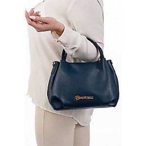 Baroncelli Italian Navy Blue Leather Purse for Women Genuine Soft Leather Medium Size Shoulder Crossbody Bag Made in Italy