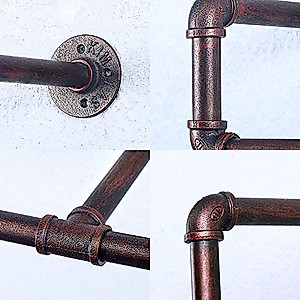 GWH Industrial Pipe Clothing Rack, Wall Mounted Clothes Rack, Industrial Clothing Rack, Pipe Clothing Rack, Closet Rods for Hanging Clothes, 100% Galvanized Steel (39 in, Brush Red Coper)