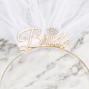 BAHABY Bride Headband with Veil, Gold, 1 Count (Pack of 1), Hairband for Engagement Party, Bridal Shower, Bachelorette Parties, Bridal