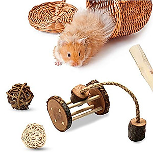 10Pcs Guinea Pig Toy Bunny Toy, Chinchilla Snacks Toys, Hamster Chew Toy, Organic Natural Apple Wood Dumbells for Gerbil, Hamster, Rabbit, Small Animal Molar Accessories Supplies for Teeth Grinding