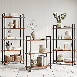 Barnyard Designs Furniture 4-Tier Etagere Bookcase, Solid Pine Open Wood Shelves, Rustic Modern Industrial Metal and Wood Style Bookshelf, Brown, 55" x 29.5" x 11.75"