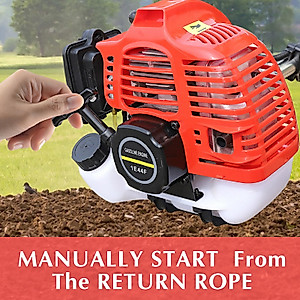 Handheld Tiller Cultivator, 42.7CC 2 Stroke Gas Powered Yard Garden Farm Tilling Tool,Mini Weeding Tilling Tool Gas Powered Engine