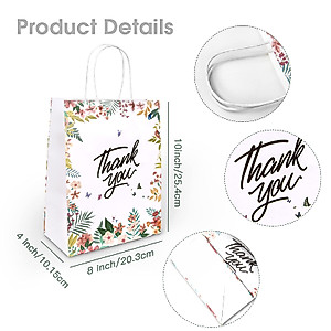 60 Pack Thank You Gift Bags with Handles 8" X 4" X 10" Floral Thank You Paper Bags Party Favor Bags Shopping Bags for Business Boutique Gifts Wedding