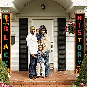 Pudodo Happy Black History Month Porch Banner African American Fist February Holiday Front Door Sign Wall Hanging Party Decoration