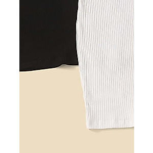 SOLY HUX Girl's 2 Piece Notched Neck Short Sleeve Ribbed Knit Bodycon Mini Dress Black White 8-9Y