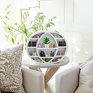 Crescent Moon Shelf Decor - Wooden Moon Shelf for Crystals, Stones & Essential Oil Display, Moon Phase Wall Decor, Crystal Shelf Display, Boho Shelf for Bedroom - Patented - 17 x 14 x 3.5 in. (White)