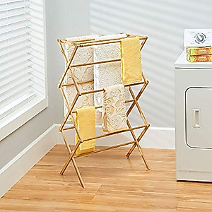 mDesign Bamboo Tall Vertical Portable, Collapsible, Foldable Laundry Drying Rack - for Laundry Room, Bathroom, Kitchen - to Dry Clothes, Towels - Echo Collection - Natural