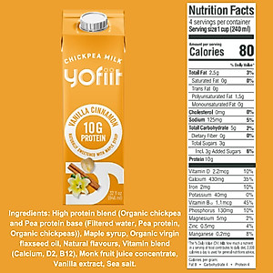 Yofiit Vanilla Cinnamon Plant Based Milk with Pea Protein and Flax - More Protein than Almond Milk - Non Dairy Coffee Creamer, Vegan & Shelf Stable | 10g Protein - 6 Pack