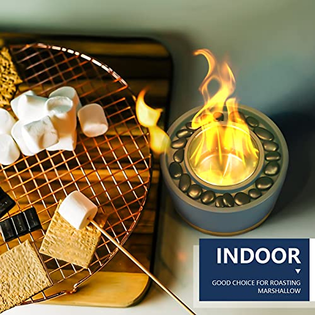 Tabletop Fire Pit-Portable Concrete Fire Pit Ethanol Fire Pit Table Top Firepit Fire Bowl Mini Personal Fireplace Electric Indoor Outdoor Garden Decor