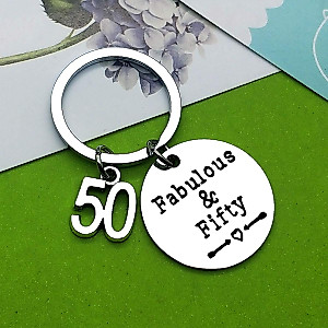 Birthday gifts 50th Birthday Keychain, 50th Birthday Gifts for Men & Women, Fabulous and Fifty Keychain,50th Bday Gifts for Him or Her,Fabulous & Fifty Gift for Her