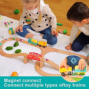 Robobloq Coding Train Set, 22 Functions Lights & Music, 3 Modes, Compatible to Major Wooden Train Tracks and Building Blocks, Great Gifts of STEM Toys for Children Aged 3-7