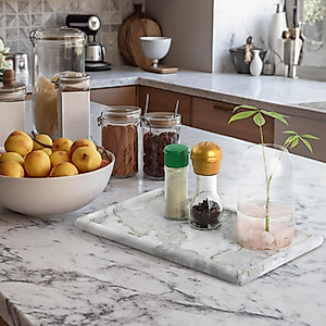 Koville African Natural Marble Perfume Tray Vanity Tray for Dresser Tops, 14"x8.5" Serving Trays for Party Buffet, Stone Tray for Bathroom Counter Decorative Trays for Decor (Bianco Palomino)