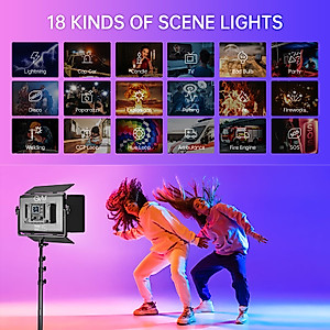 GVM 65W RGB Video Light with Bluetooth Control, 1300D LED Video Lighting Kit, 25000lux/0.5m, 360° Full Color Photography Lighting Kit, 3 Packs Led Panel Light for YouTube, Web Conference, Streaming