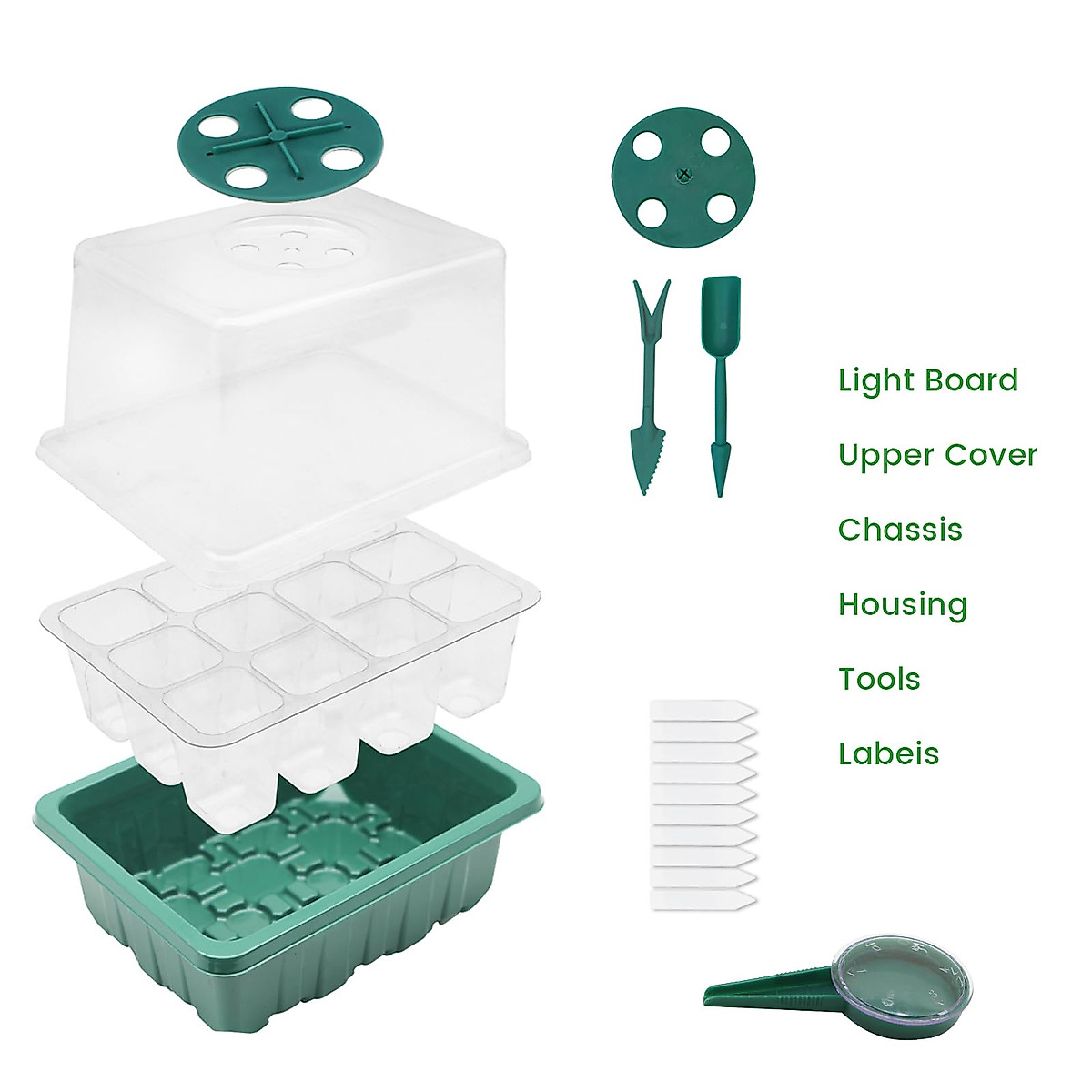 MYMULIKE Seed Starter Tray, 5PCS Seed Starter Kit with Humidity Dome, Seedling Starter Tray 60 Cells Total, Mini Greenhouse for Indoor Plants, Indoor Germination Kit (Seed Starter Tray)