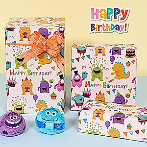PlandRichW Birthday Wrapping Paper for Boys,Baby,Kids.Gift Wrapping Paper Includes Dinosaur Monster Truck Astronaut 4 Cute styles for Baby Shower Party Holiday.12 Sheets Folded Flat 20" X 29"