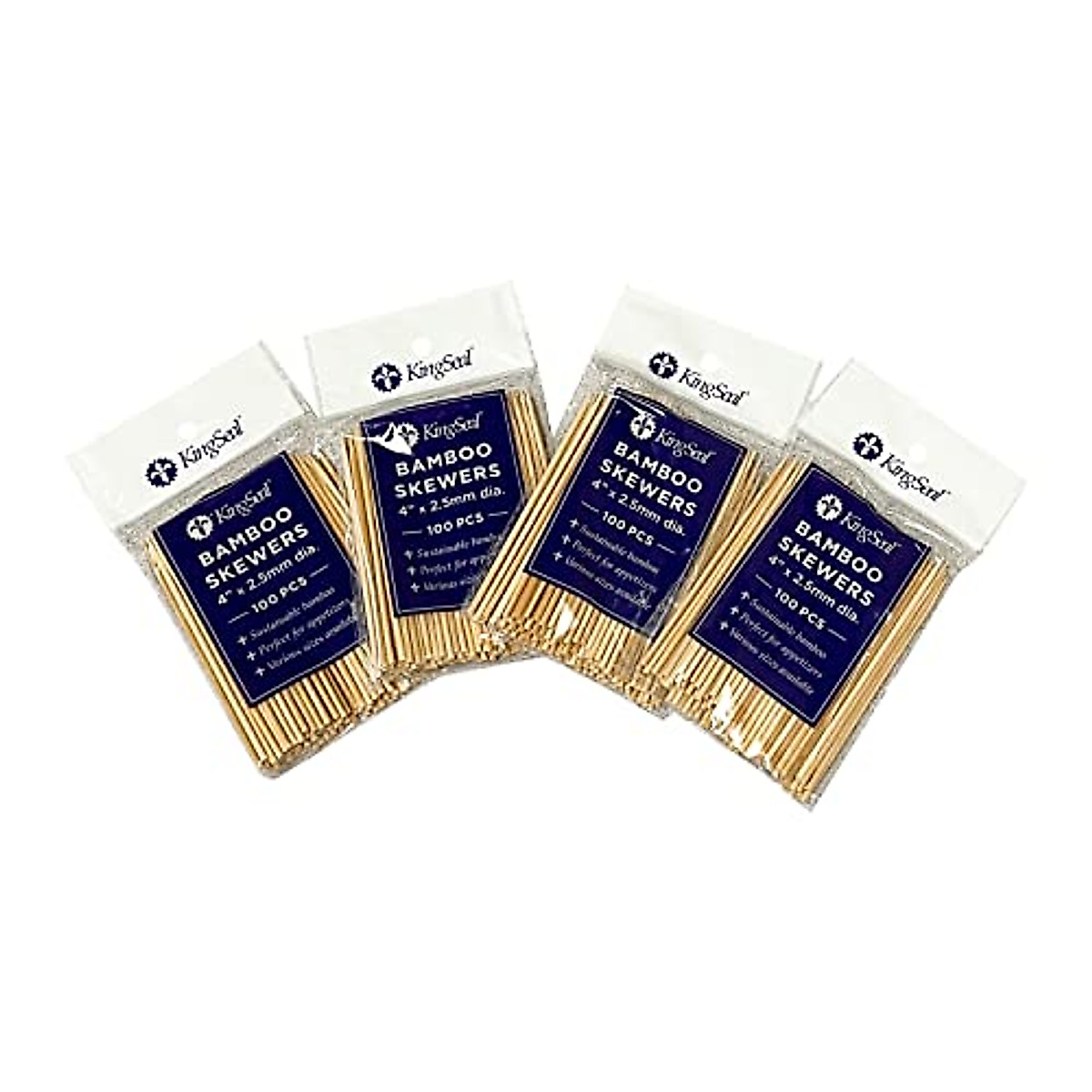 KingSeal Natural Bamboo Wood Grilling Skewers, 4 Inches x 2.5mm Diamter, for Shish Kebabs, BBQ, and Fruit Arrangements, Bulk Pack - 16 Packs of 100 (1600 Count)