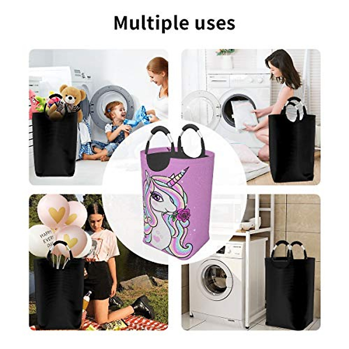 Affany Unicorn Girl Rose Laundry Basket with Handles for Bedrooms Collapsible Waterproof Storage Basket Nursery Box for Kids Room,Toy Organizer,Home Decor,Baby Hamper