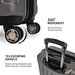 Kenneth Cole REACTION Renegade Luggage Expandable 8-Wheel Spinner Lightweight Hardside Suitcase, Silver, 20-Inch Carry On