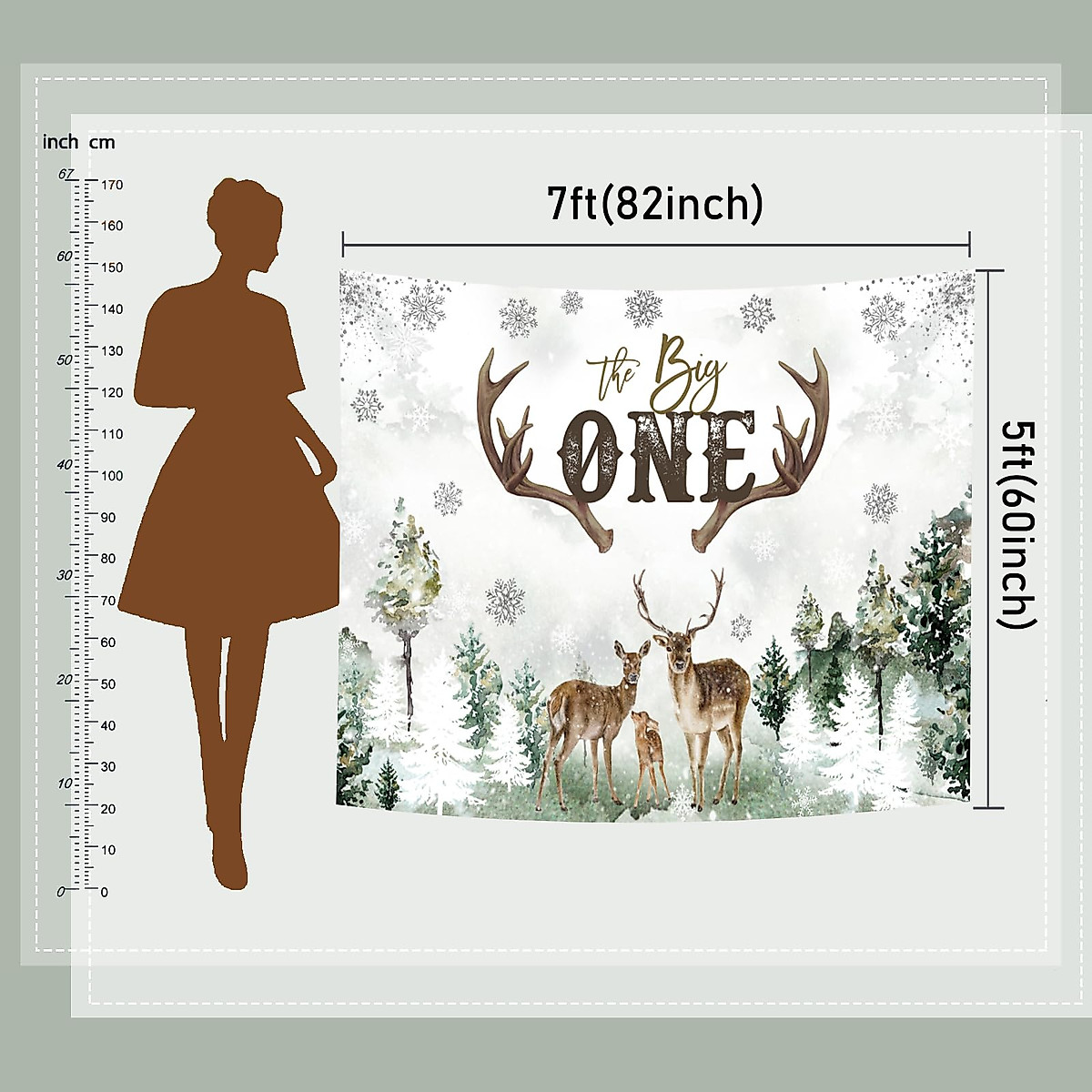 Mocsicka Deer 1st Birthday Backdrop Advenrture Winter Forest Deer Party Decoration The Big One Deer Antlers Rustic 1st Birthday Banner Bakground (Green, 7x5ft(82x60 inch))