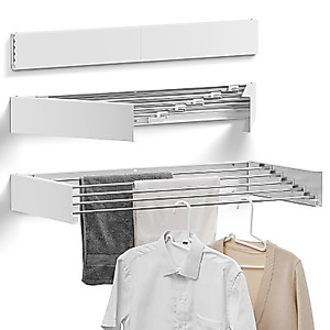 SUBEKYU Wall Mounted Drying Rack,Foldable Laundry Drying Rack Wall Mount,Space Saving Drying Rack Collapsible,Wall Clothes Drying Rack Clothing for Indoor and Outdoor,Laundry Room Organizer
