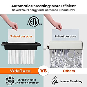 Paper Shredder Without Basket,VidaTeco 7-Sheet Strip Cut Shredder for Home Use,Mini Paper Shredder Also Shreds Card/Staple,Small Portable Shredder with Extendable Arm,Durable&Fast with Jam Proof(ETL)