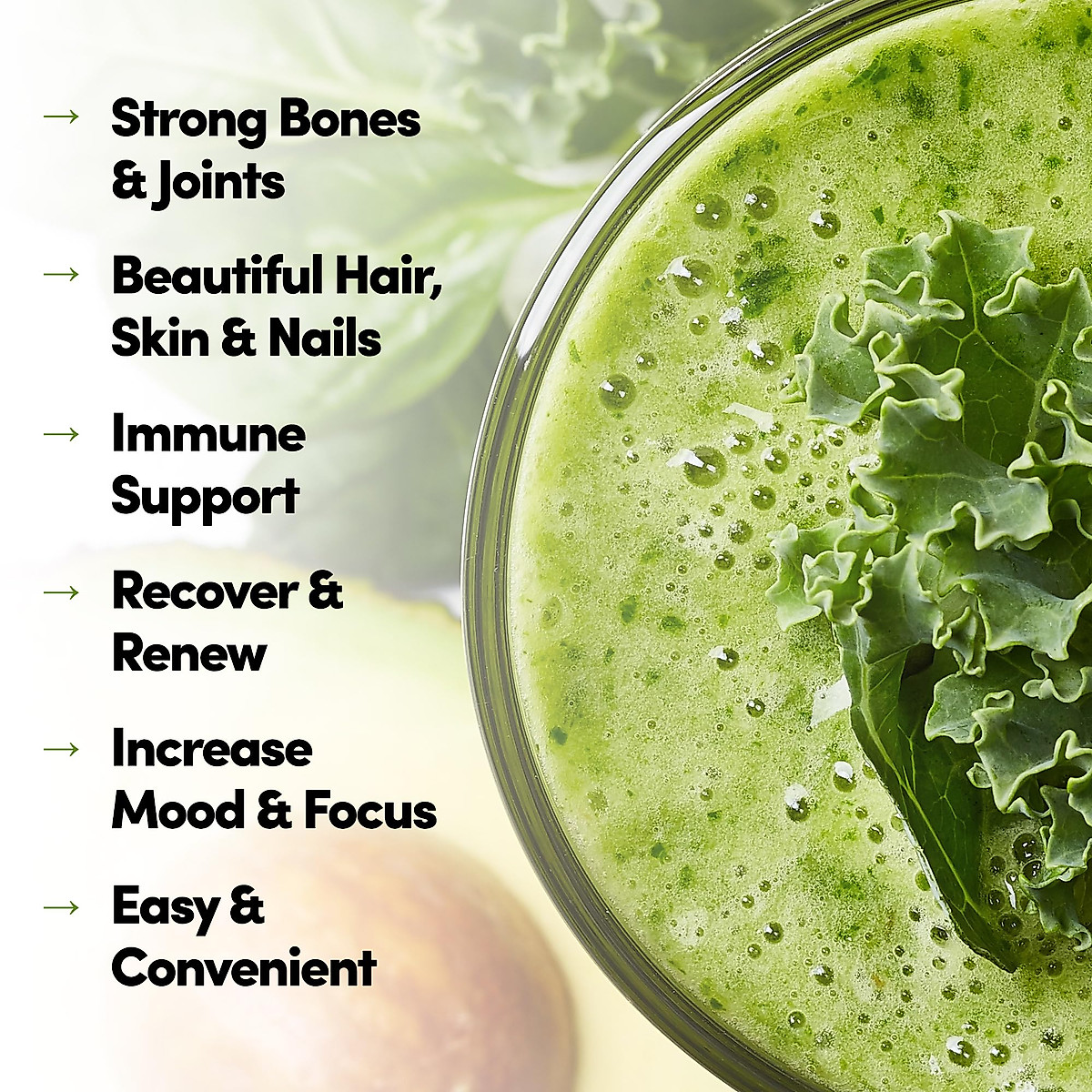 COUNTRY FARMS Collagen Peptides Powder with Greens Dietary Powder Supplement (Type I, III) for Skin Hair Nail and Joints, Dairy/Gluten/Sugar Free, Energizing Superfoods, 21.2 Oz, 60 Servings