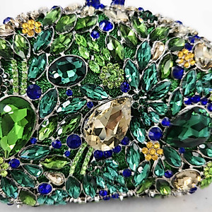Boutique De FGG Flower Evening Bags and Clutches for Women Formal Party Rhinestone Handbags Wedding Crystal Clutch Purse (Small, Multi Green#10)
