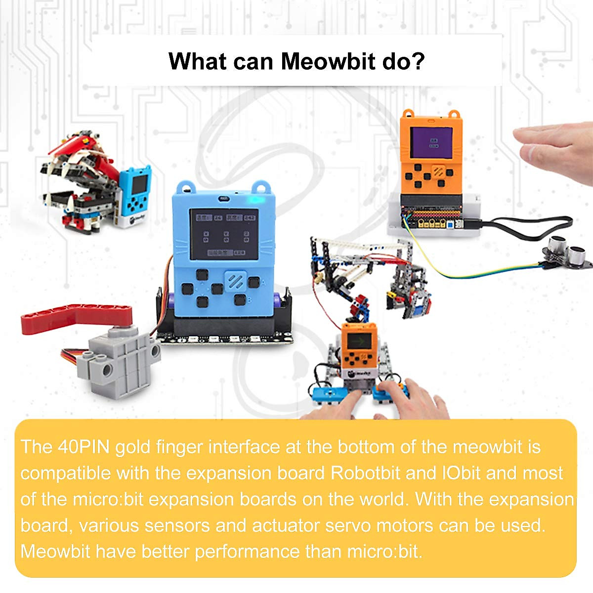KittenBot Meowbit Card-Sized Retro Game Computer Codable Console for Microsoft Makecode Arcade & Python Video Game Compatible Micro:bit Expansion Board for Robot Building with Battery